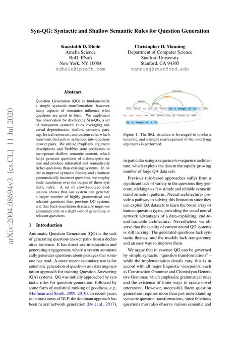 Pdf Syn Qg Syntactic And Shallow Semantic Rules For Question Generation