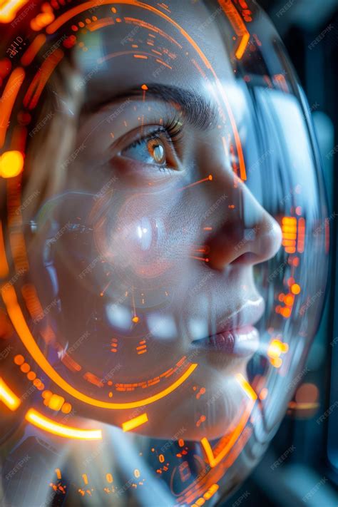 premium photo futuristic female with digital holographic interface