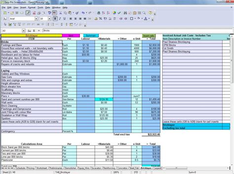 Construction Spreadsheet — Db