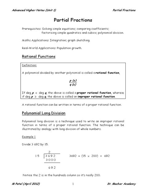 Partial Fractions Notes Pdf
