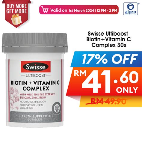 Swisse Ultiboost Biotin Vitamin C Complex 30s Helps In Collagen