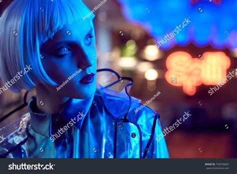 Futuristic Neon Lighted Close Portrait Sexy Stock Photo Edit Now
