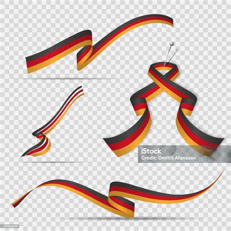 독일의 국기입니다 10월 3일 투명 한 배경에 독일 국기의 색상에 현실적인 물결 모양리본의 집합입니다 독립 기념일 국가 기호입니다 그래픽 디자인 템플릿입니다 벡터 그림입니다