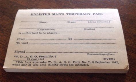 Ww2 Enlisted Mans Temporary Pass Pad Of 65 Wdago Form No 7 June