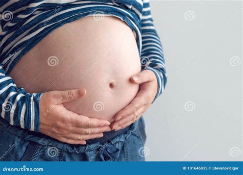 Pregnant Woman Touching And Rubbing Her Belly Stock Image Image Of