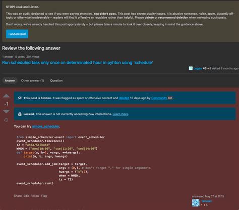 Why Was This Answer Deleted As Spam And Used As An Audit Question
