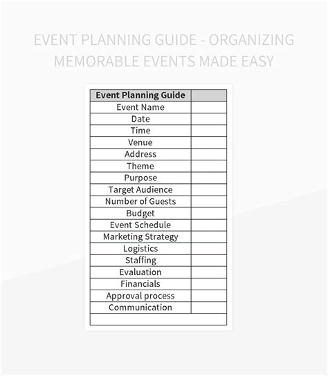 Event Planning Guide Organizing Memorable Events Made Easy Excel