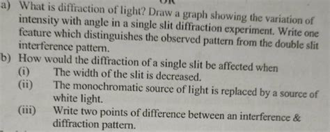 A What Is Diffraction Of Light Draw A Graph Showing The Variation Of In
