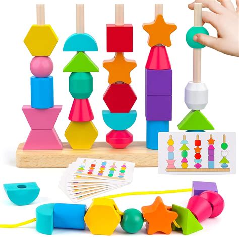 Educational Montessori Toy Set Wooden Beads Sequencing Stacking