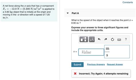 solved constants a net force along the x axis that has
