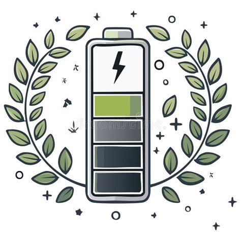 Energy Level Symbol Surrounded By Green Leaves Charging Icon Stock