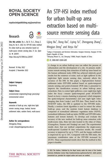 pdf an stp hsi index method for urban built up area extraction based
