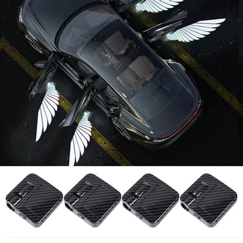 2 4 Uds Alas De Ángel De Coche Puerta De Coche Inalámbrica Bienvenida Cortesía Sombra Proyector