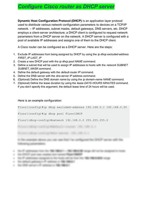 SOLUTION: Dhcp configuration on cisco device - Studypool