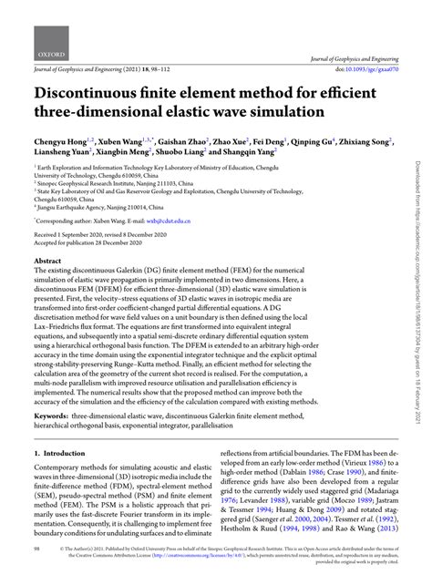 Pdf Discontinuous Finite Element Method For Efficient Three