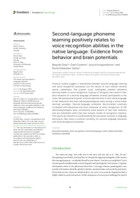 Pdf Second Language Phoneme Learning Positively Relates To Voice