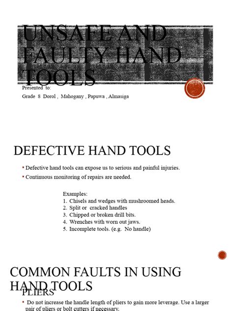 Lesson 4 Unsafe And Faulty Hand Tools Warm Grade 8 Pdf