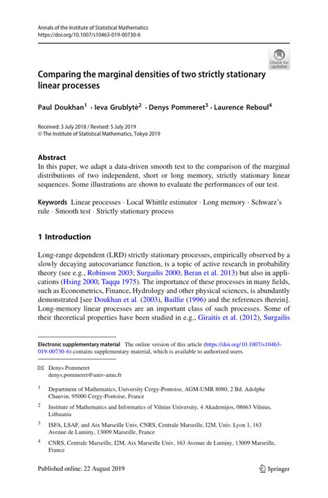 Pdf Comparing The Marginal Densities Of Two Strictly Stationary