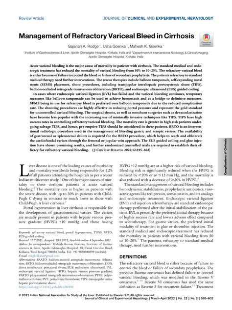 Pdf Management Of Refractory Variceal Bleed In Cirrhosis
