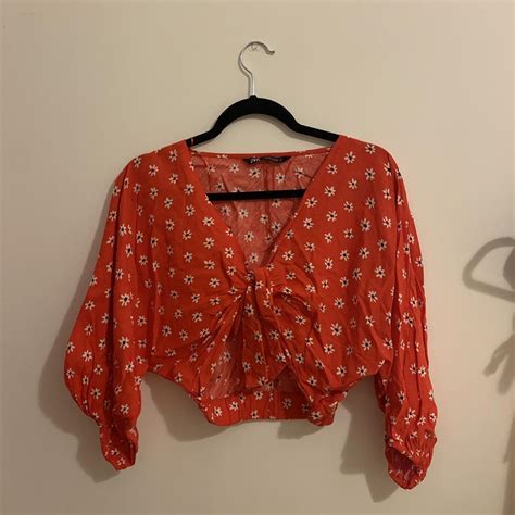 Red Zara Floral Tie Front Top Honestly Such A Depop
