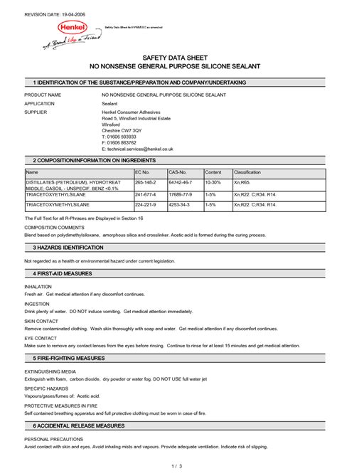 No Nonsense General Purpose Silicone Sealant Msds Download