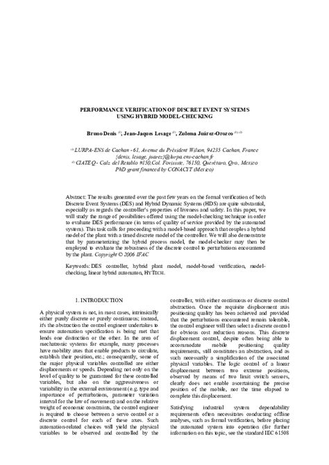 Pdf Performance Verification Of Discret Event Systems Using Hybrid Model Checking