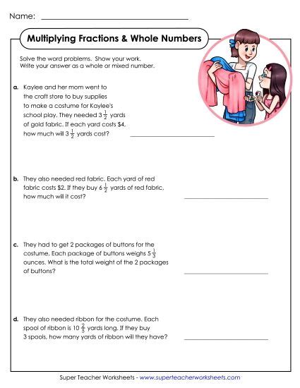 Multiplying Fractions And Whole Numbers Word Problems Printable Pdf