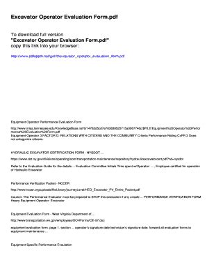 Excavator Operator Evaluation Form Fill Online Printable Fillable Blank PdfFiller
