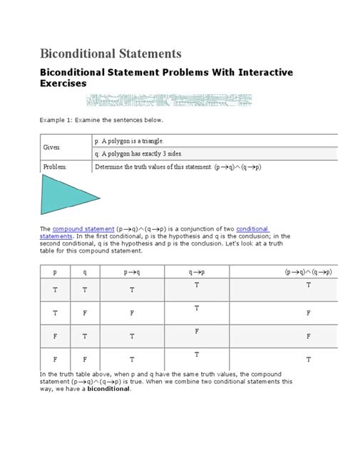 Biconditional Statements Biconditional Statement Problems With