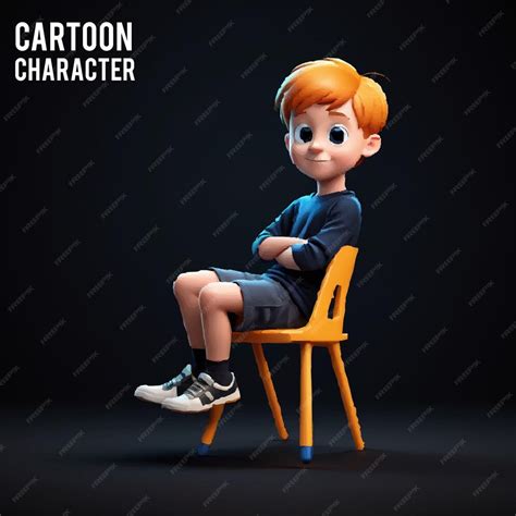 의자 에 앉아 있는 소년 과 검은색 배경 의 만화 캐릭터 프리미엄 Ai 생성 벡터