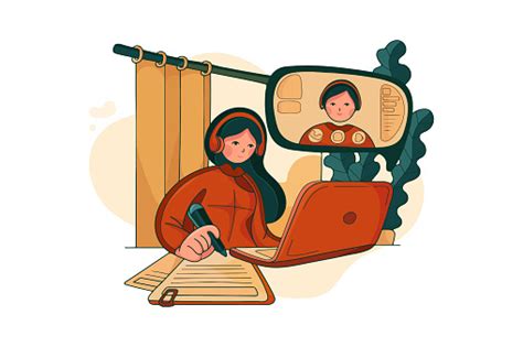 온라인 면접 Hr 관리는 웹캠에 대해 이야기하고 회의를 통해 후보자에게 연락하기 위한 화상 통화를 합니다 객실 있음에 대한 스톡 벡터 아트 및 기타 이미지 Istock