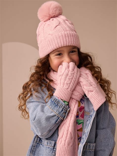 Buy Pink Cable Beanie Scarf And Gloves Set 3 16yrs From Next Cyprus