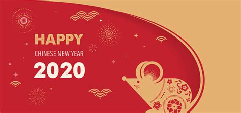 해피 차이나 새해 디자인입니다 2020 쥐 조디악 귀여운 마우스 만화 일본어 한국어 베트남음음 새해 플랫 스타일의 벡터 일러스트레이션 및 배너 개념 2020년에 대한 스톡