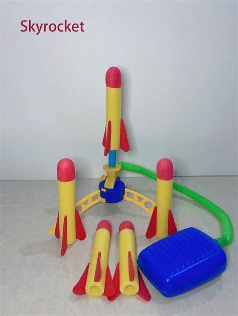 1set 1 Base 5 Rockets Safe Foam Toy Outdoor Rocket Launcher Foot Pedal Style Launches