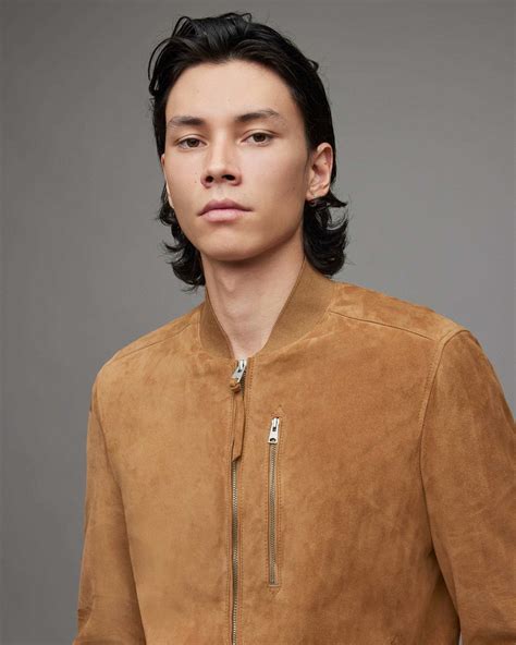 Mens Suede Leather Bomber Jacket In Brown