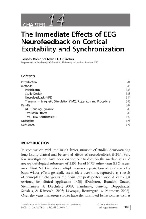 Pdf The Immediate Effects Of Eeg Neurofeedback On Cortical Excitability And Synchronization