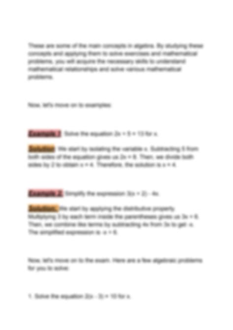 Solution Comprehensive Algebra Explained Concepts Examples And