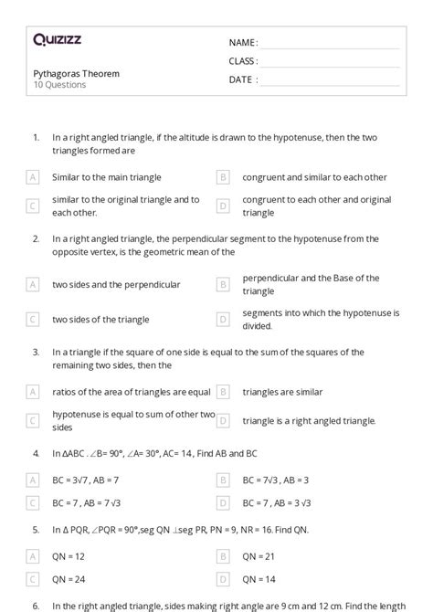 50 Converse Of Pythagoras Theorem Worksheets For 10th Class On Quizizz Free And Printable