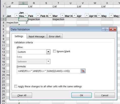 data validation formula works how it should but has errors if both