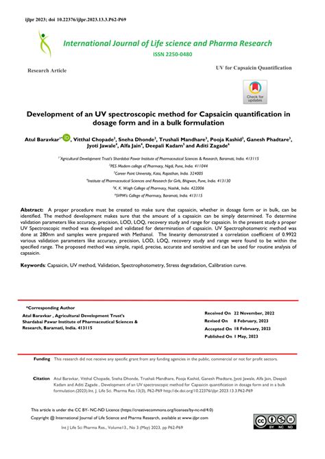 Pdf Development Of An Uv Spectroscopic Method For Capsaicin Quantification In Dosage Form And