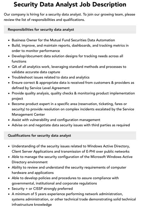 Security Data Analyst Job Description Velvet Jobs