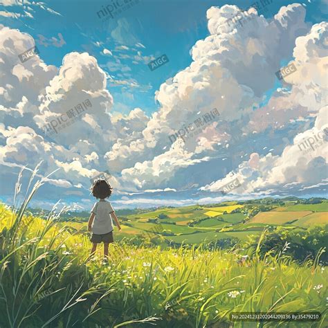 Ai创作图治愈系儿插 梦幻儿童插画超治愈 治愈系插画 治愈系唯美插画 春之风影治愈系小插画 治愈系插 唯美治愈画面 蓝天白云女孩插画 日系插画