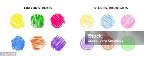 손으로 그린 색연필 스트로크와 이를 기반으로 한 스토리 하이라이트 커버의 예 벡터에 대한 스톡 벡터 아트 및 기타 이미지 벡터 쓰다듬어 주기 크레파스 Istock
