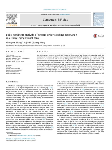 Pdf Fully Nonlinear Analysis Of Second Order Sloshing Resonance In A