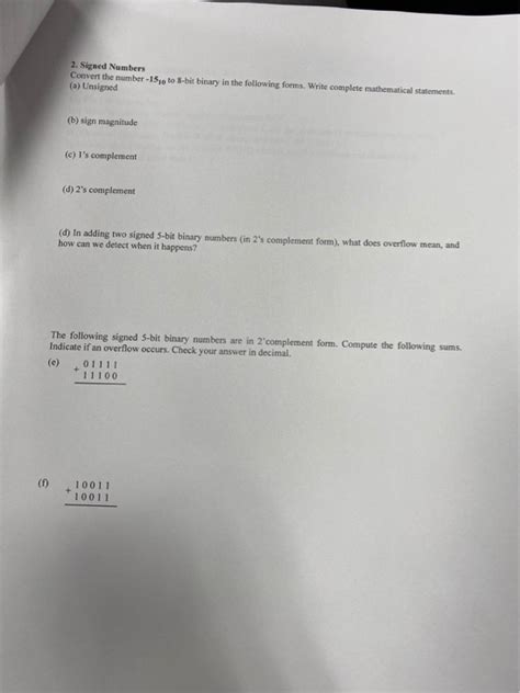Solved 2 Signed Numbers Convert The Number 15 A Unsigned