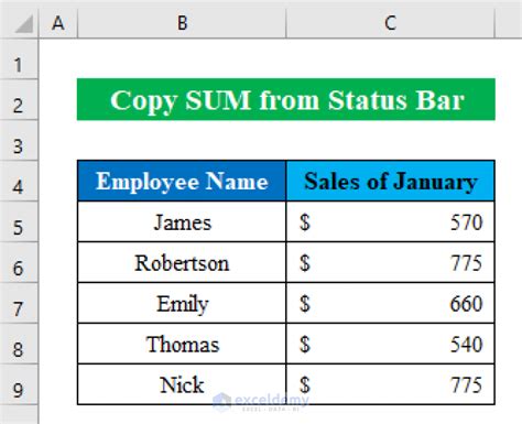 How To Copy Sum From Status Bar In Excel With Easy Steps