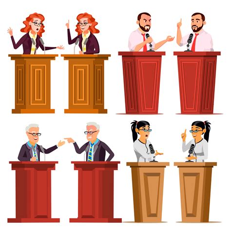 Speaker Set Vector Man Woman Giving Public Speech Businessman
