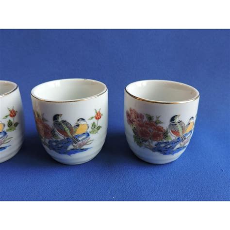 Vintage 1970s Japanese Hand Painted Sake 5 Piece Set Birds With
