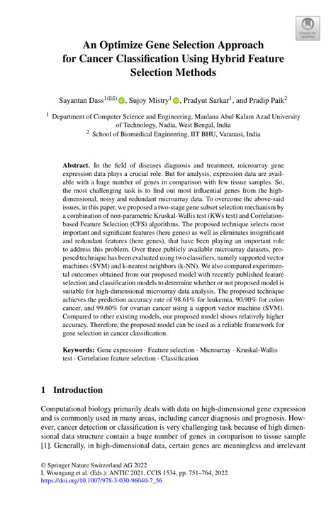 Pdf An Optimize Gene Selection Approach For Cancer Classification
