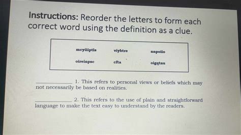 Instructions Reorder The Letters To Form Studyx